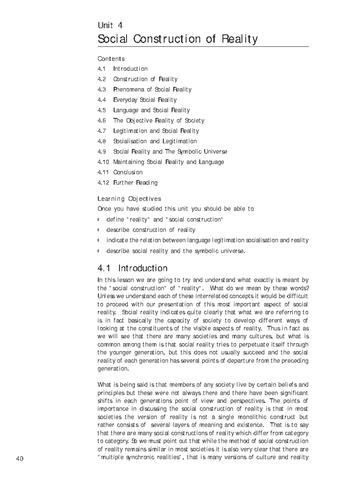 Unit-4- social construction of reality - Unit 4 Social Construction of ...
