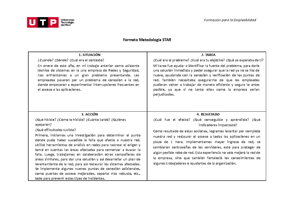 Semana 12 - Metodología STAR - Formación para la Empleabilidad Formato ...