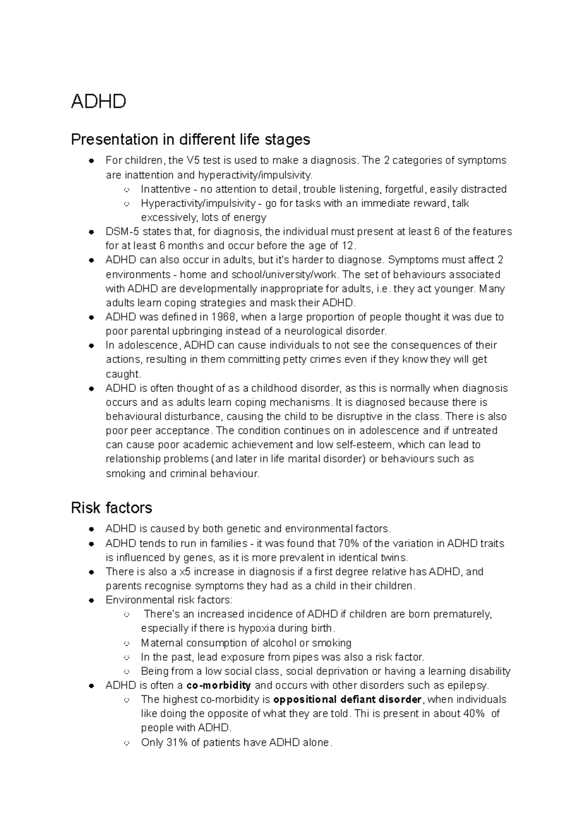 ADHD lecture notes - ADHD Presentation in different life stages For ...