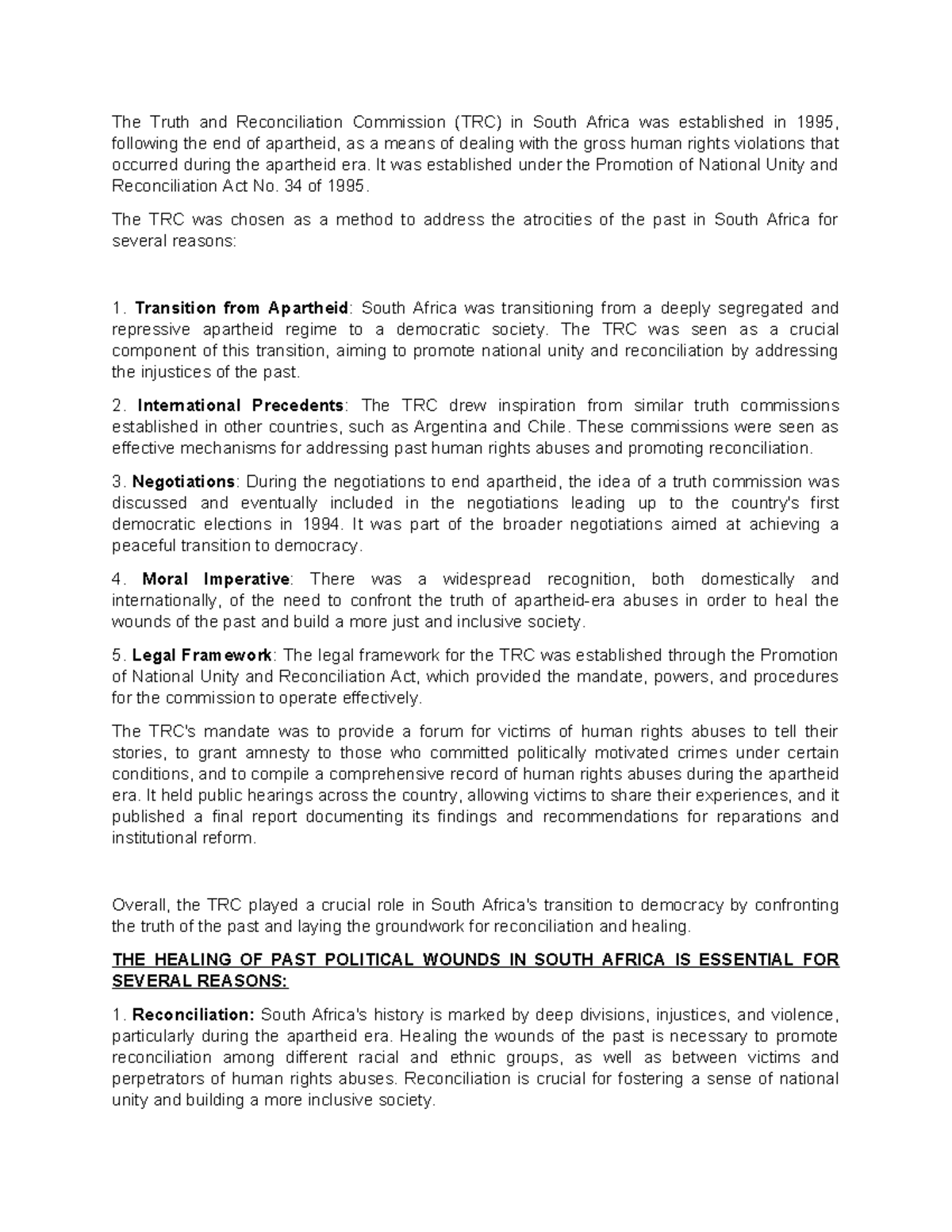 The Truth and Reconciliation Commission Assignment - The Truth and ...