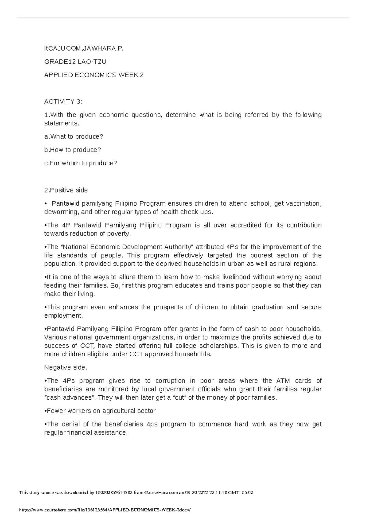 Applied Economics WEEK 2 - ItCAJUCOM,JAWHARA P. GRADE12 LAO-TZU APPLIED ...