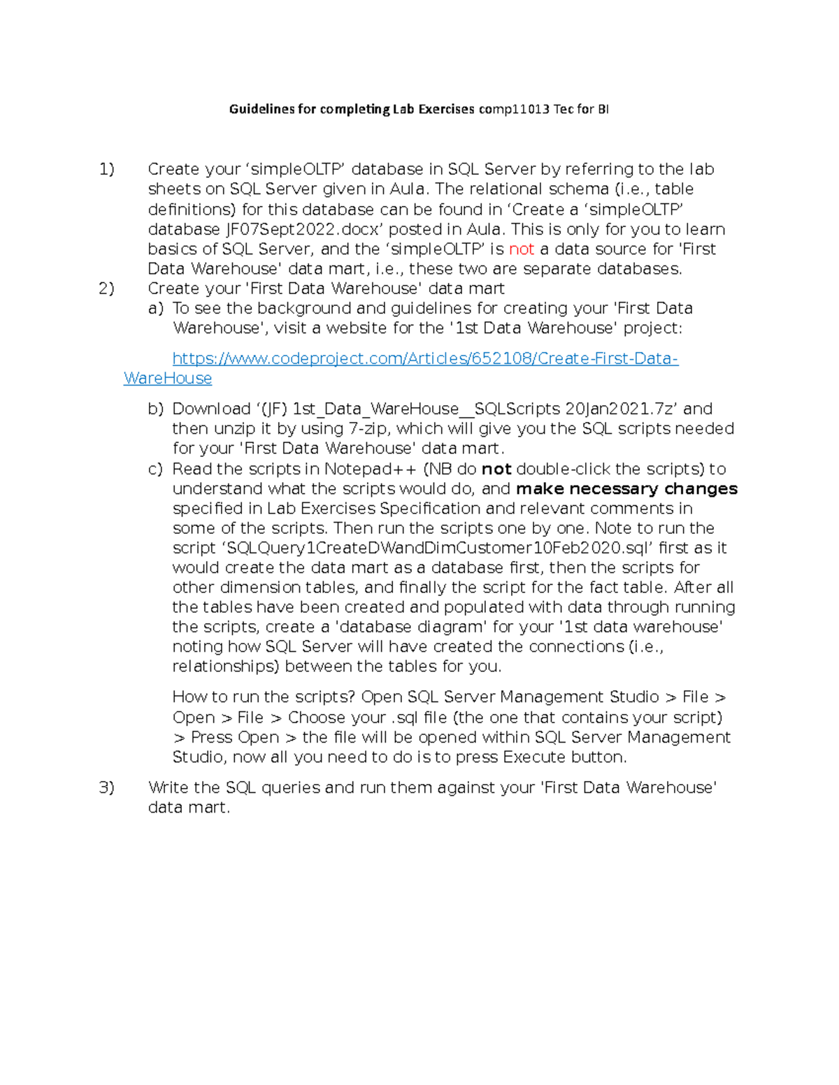 Guidelines for completing Lab Exercises JF25Jan2023 - Guidelines for completing Lab Exercises ...