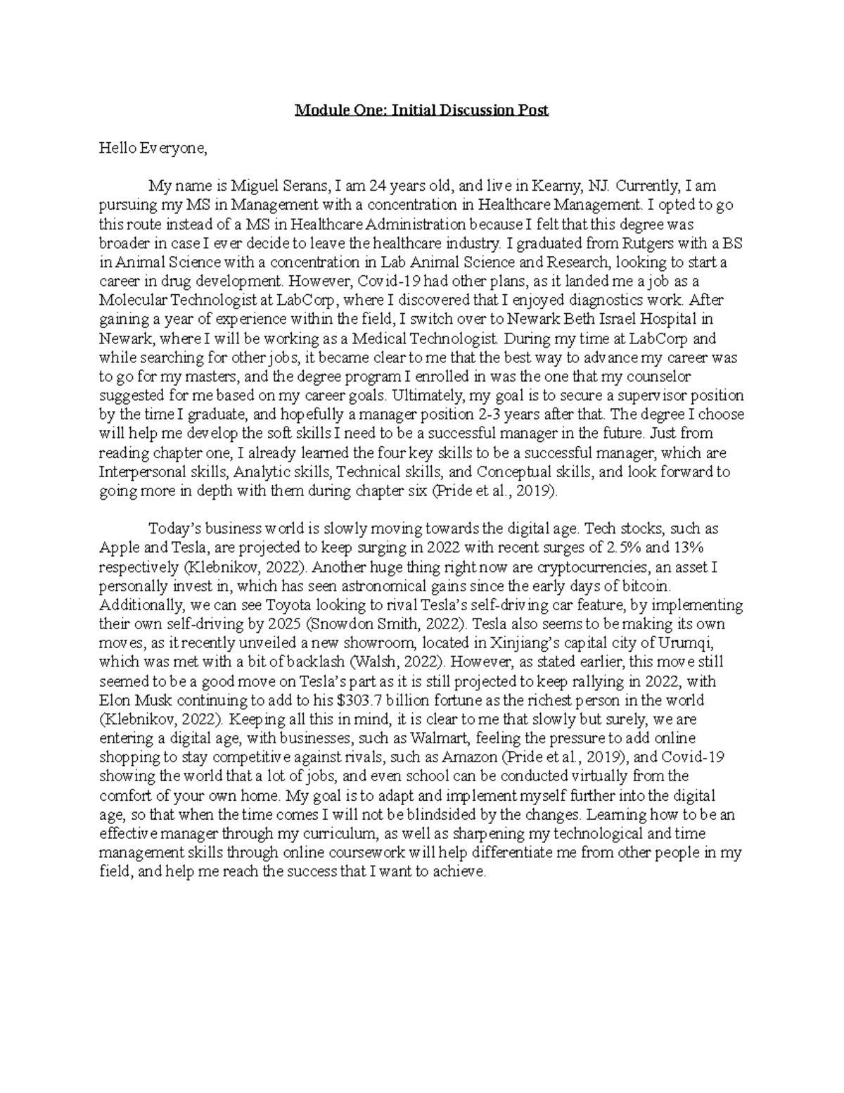 03. OL 501 - Module One Discussion Post - Module One: Initial ...