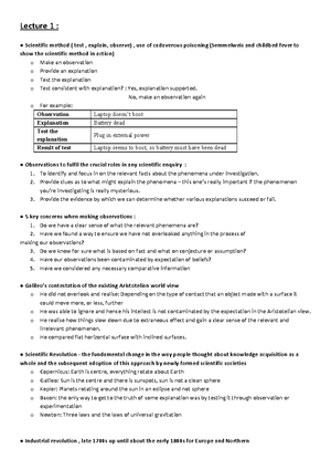 HSI1000 Personal Notes - Chapter 1 1 Describe What is Science Science ...