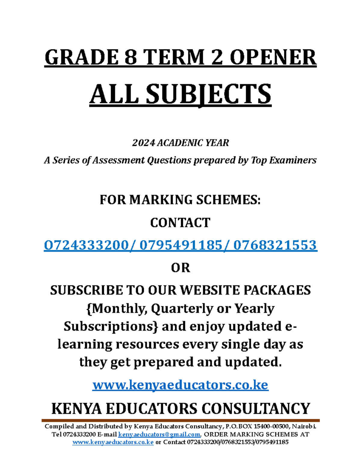Grade Nine Opener Exams In Kenya