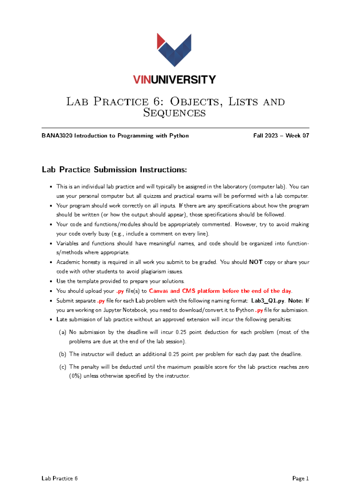 Bana3020 Lab6 Lab Practice 6 Objects Lists And Sequences Bana3020 Introduction To