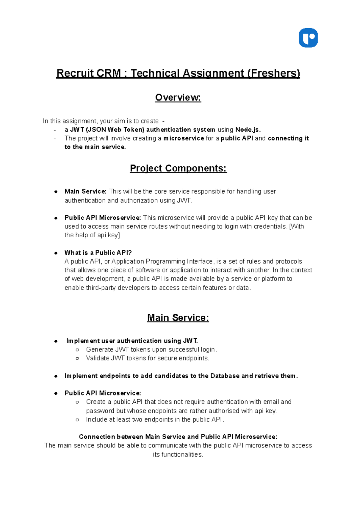 TSE Assignment - Recruit CRM : Technical Assignment (Freshers) Overview ...