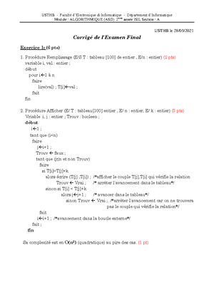Série 1 Les Bases de l Algorithmique - USTHB - Faculté d’Electronique ...