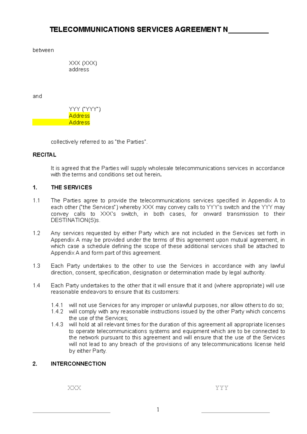 44676724 Telecommunications Services Agreement Interconnection ...