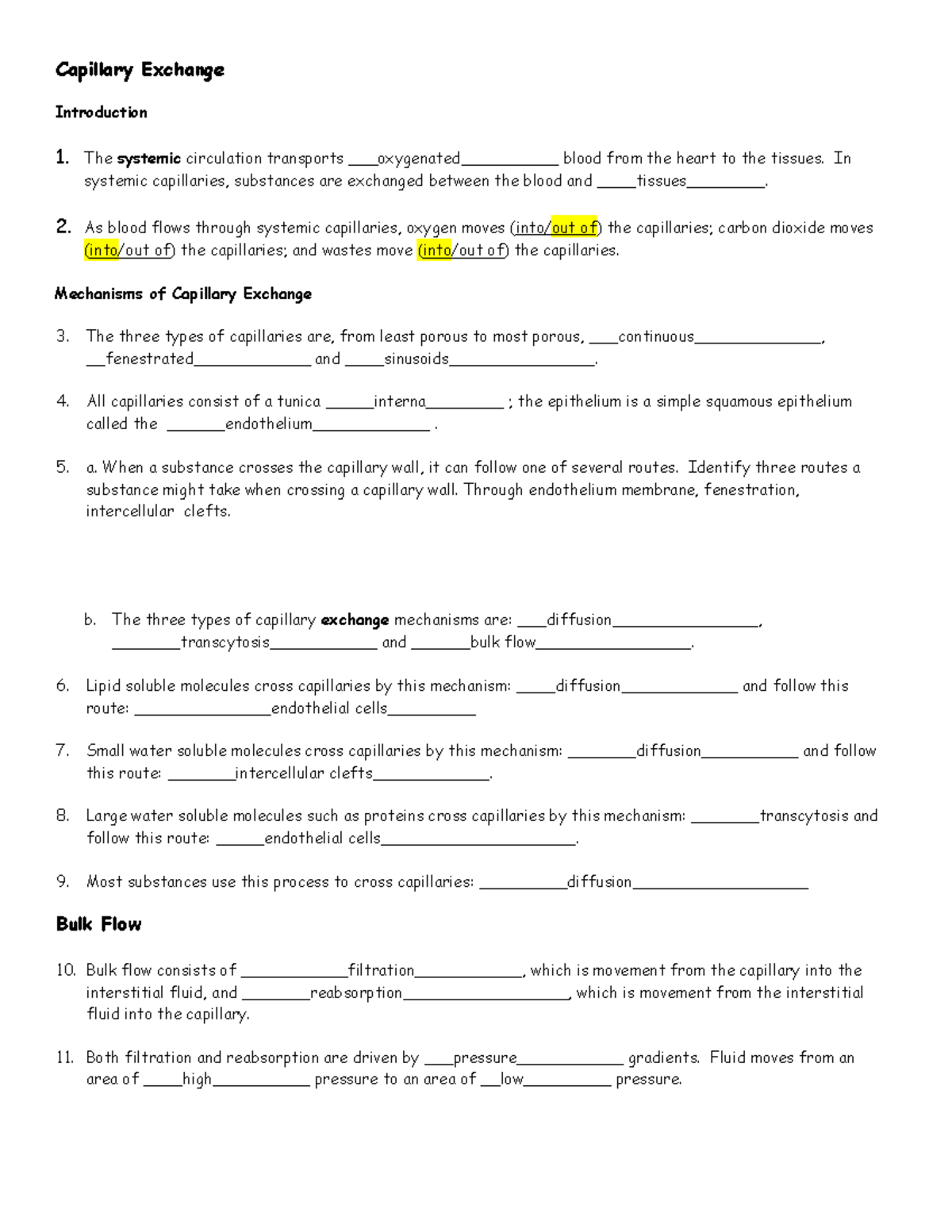 Ch 21 cap exchange worksheet sp19 - Capillary Exchange Introduction 1 ...