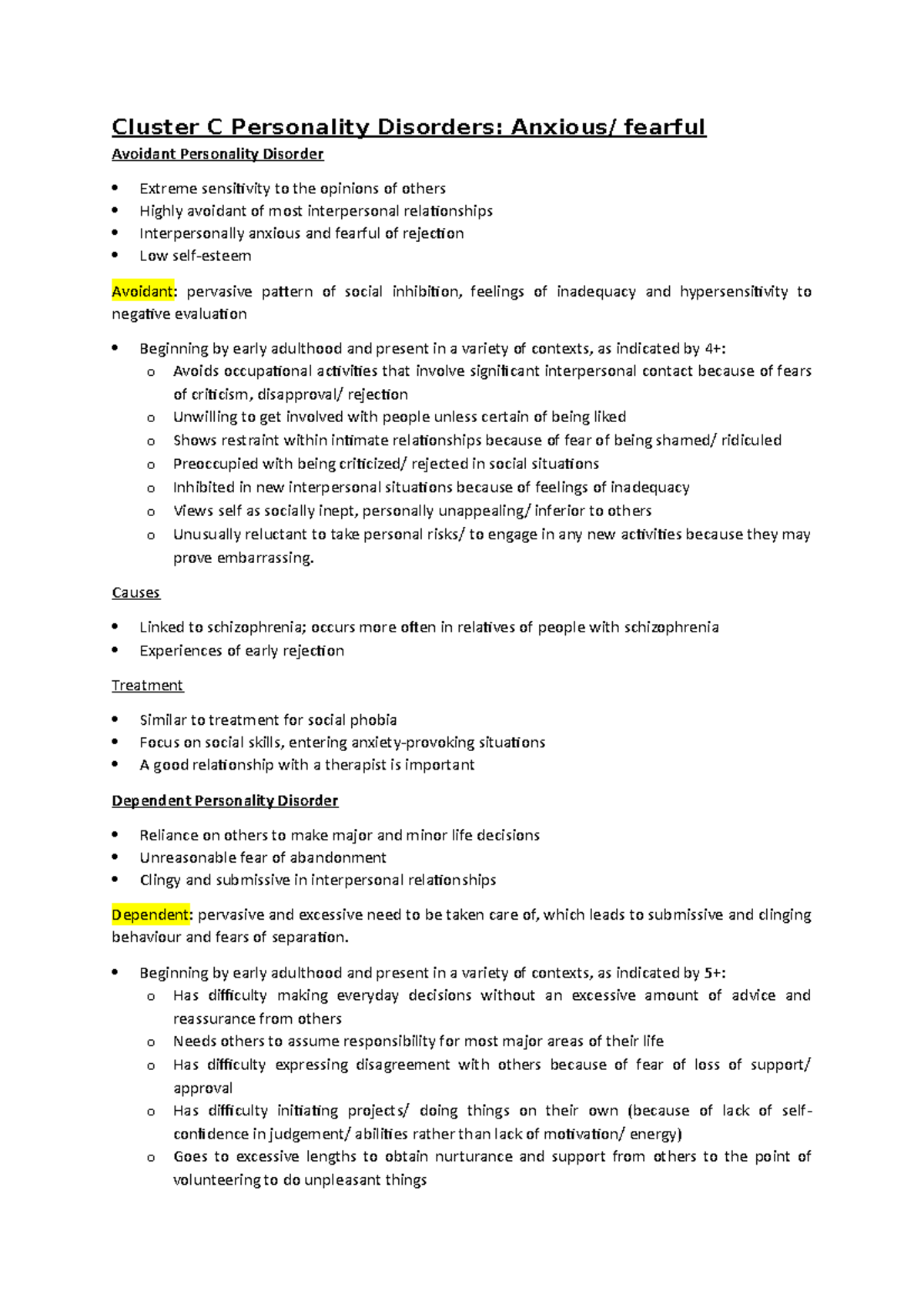 Cluster C Personality Disorders - Causes Linked to schizophrenia ...