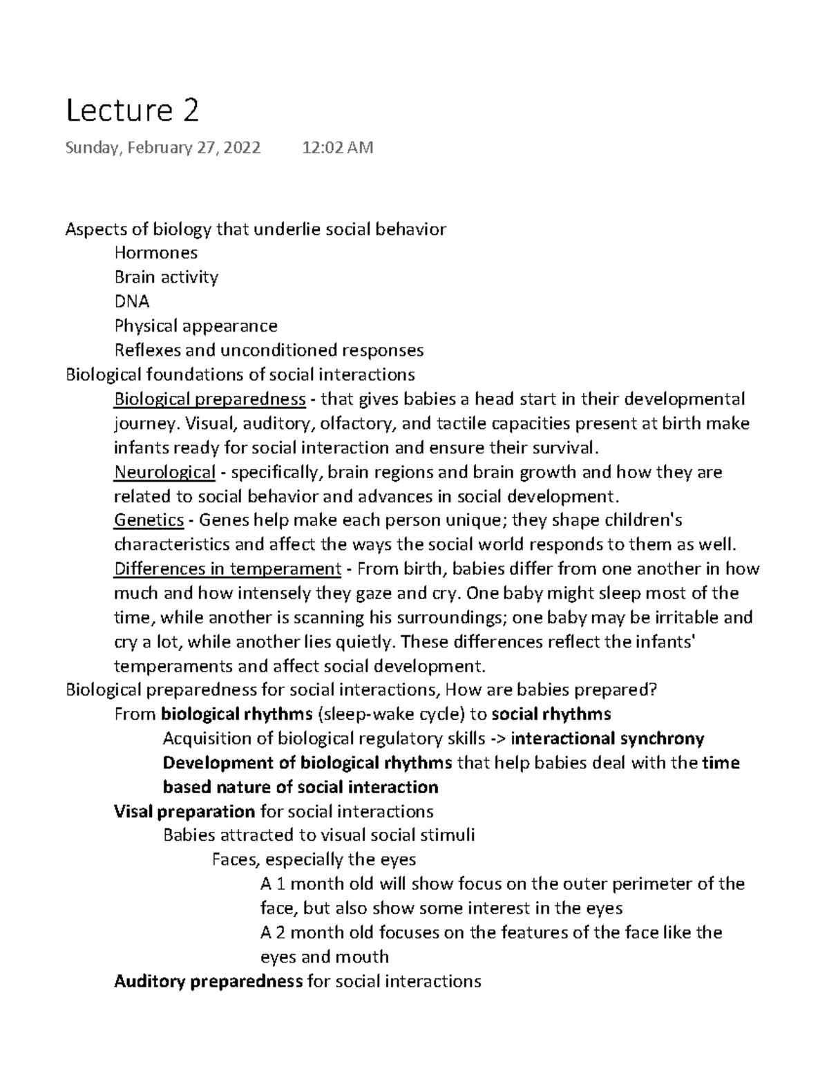 Social Development Lecture 2 - Aspects of biology that underlie social ...