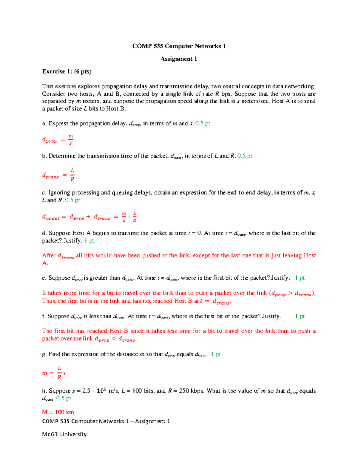 W19 Assignment 1 - COMP 535 Computer Networks 1 Assignment 1 Exercise 1 ...