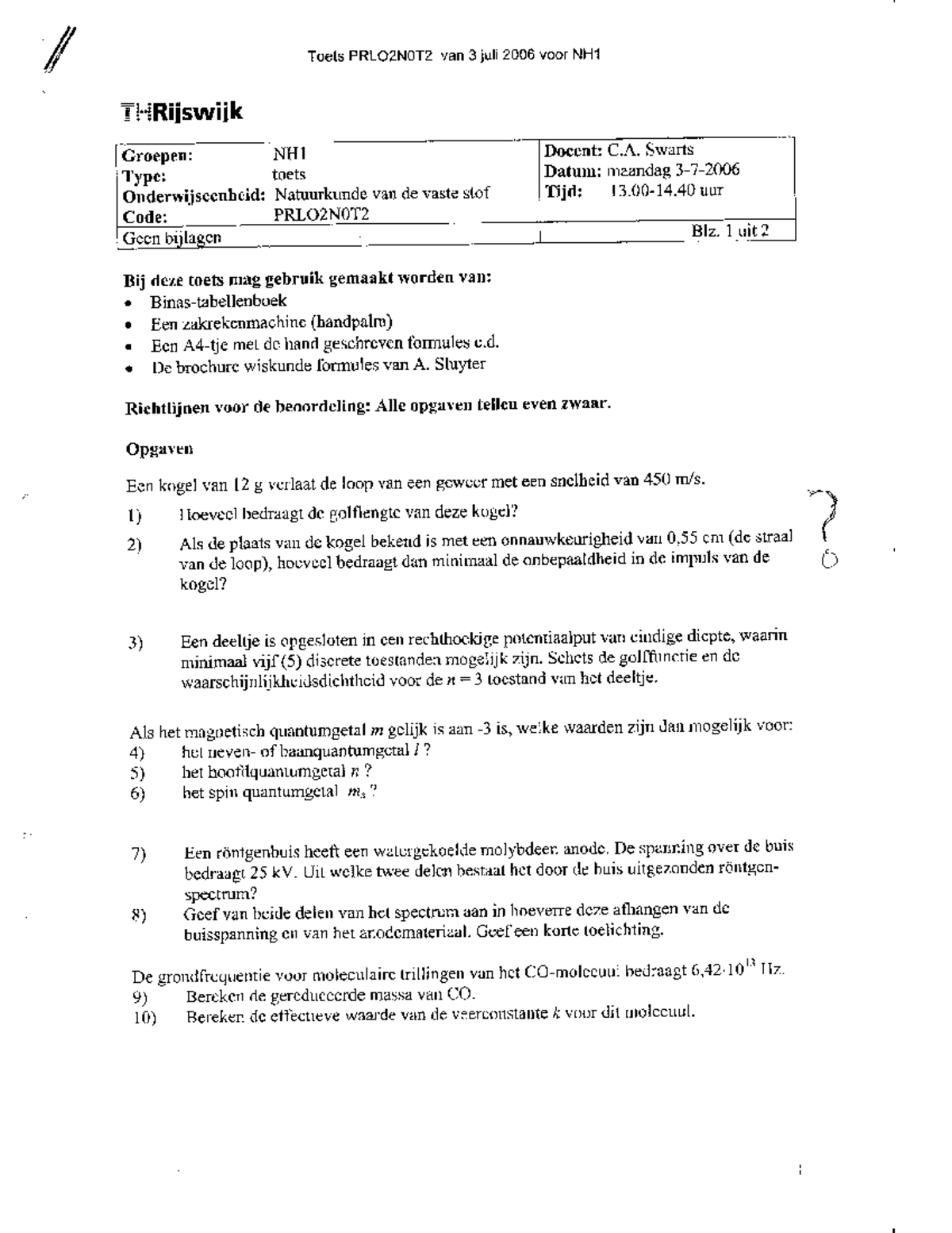 Tentamen 3 juli 2006, vragen en antwoorden - Natuurkunde vaste stof ...