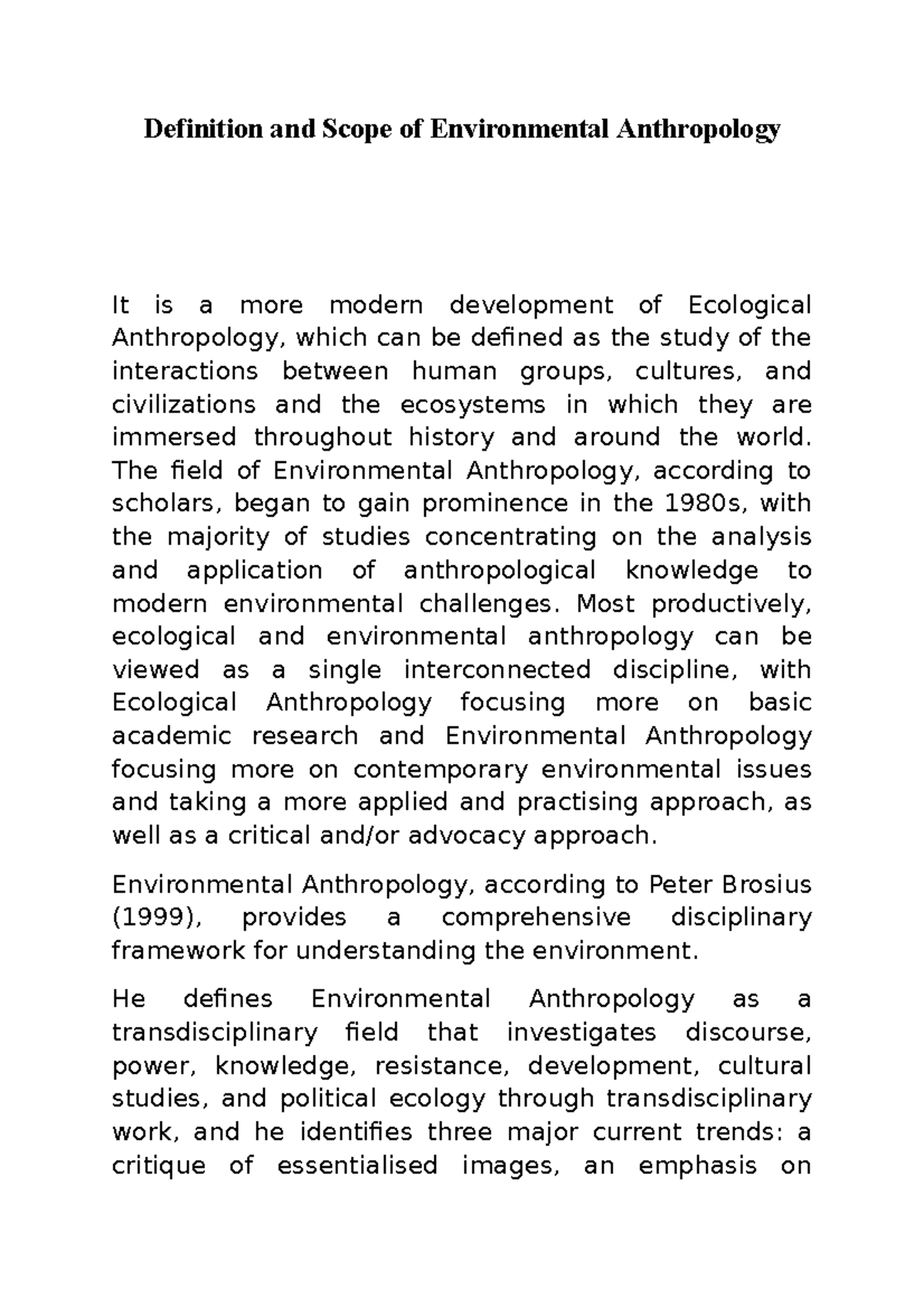 Definition and Scope of Environmental Anthropology - The field of ...