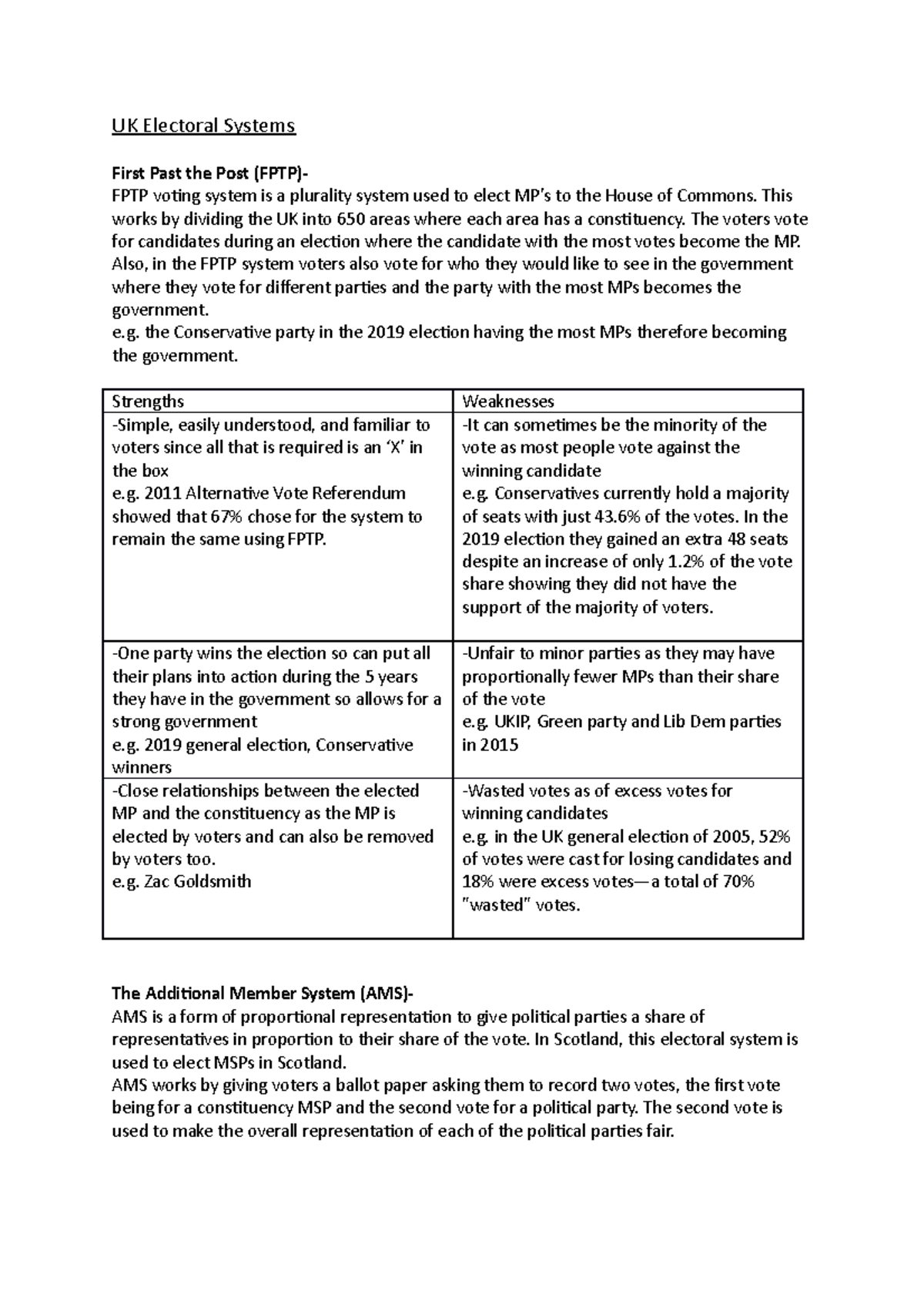 UK Electoral Systems - UK Electoral Systems First Past the Post (FPTP ...