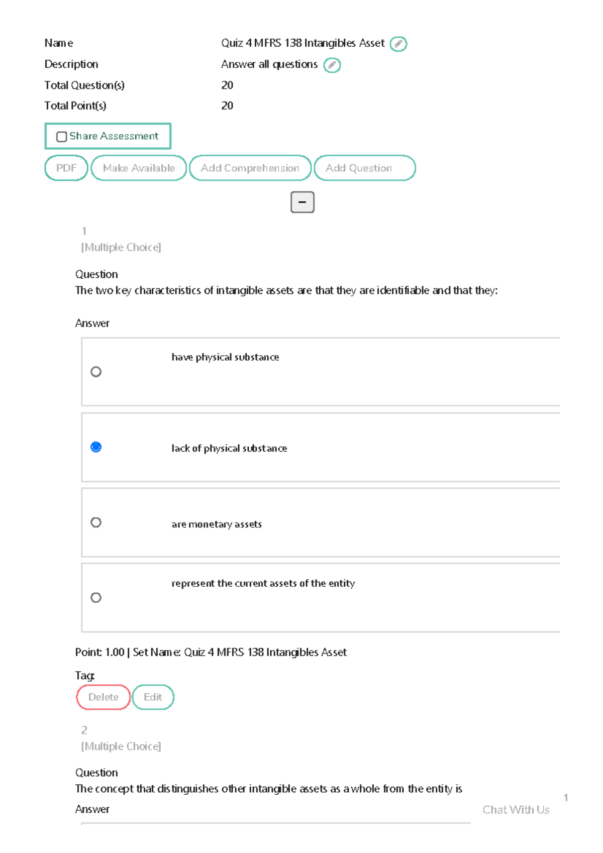 MCQ MFRS138 - Name Quiz 4 MFRS 138 Intangibles Asset Description Answer ...