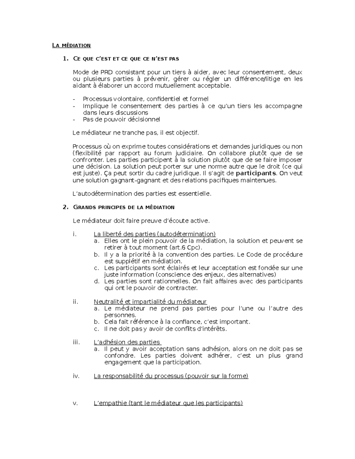 La médiation - Notes de cours avec Marc-André Bujold - LA MÉDIATION 1 ...