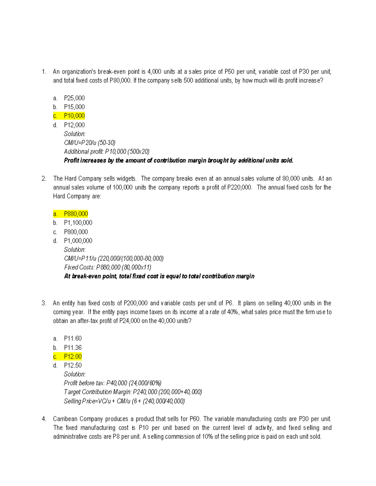 4142003 26 Reviewer in CVP Analysis - An organization's break-even ...