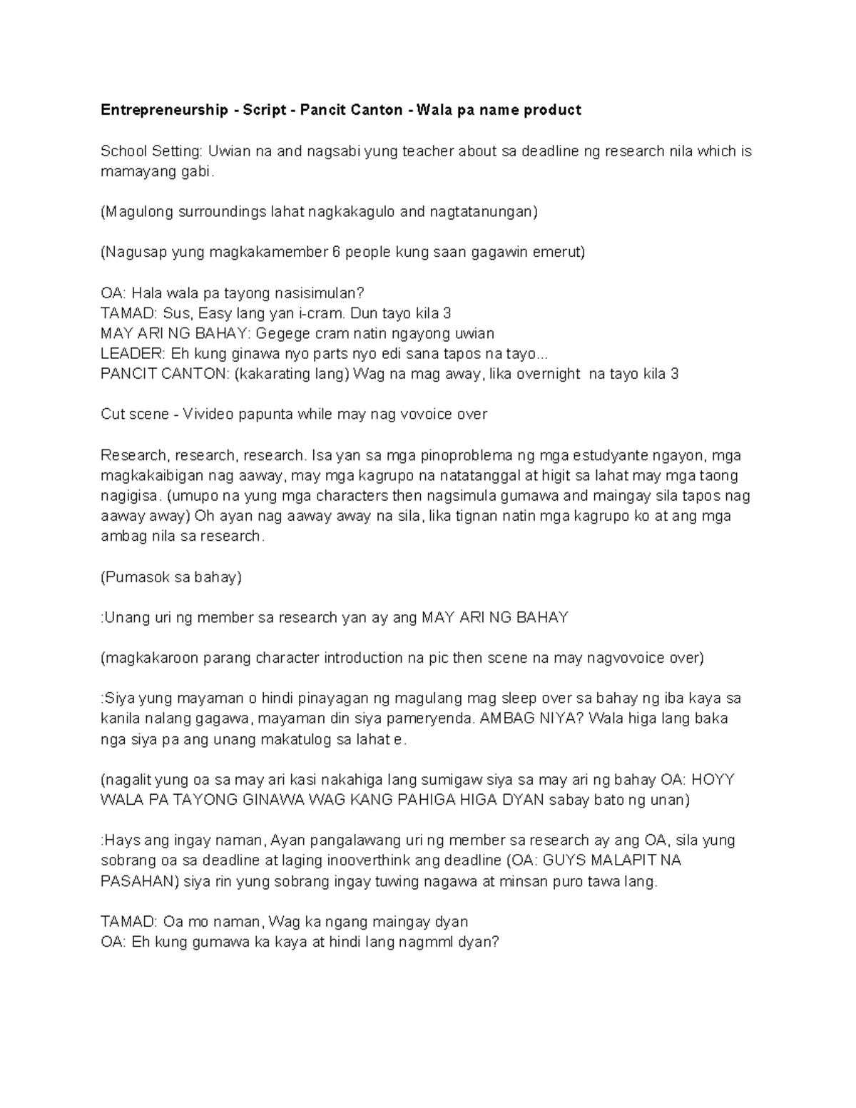 Entrep script - fddgfdgfdgffd - Entrepreneurship - Script - Pancit ...