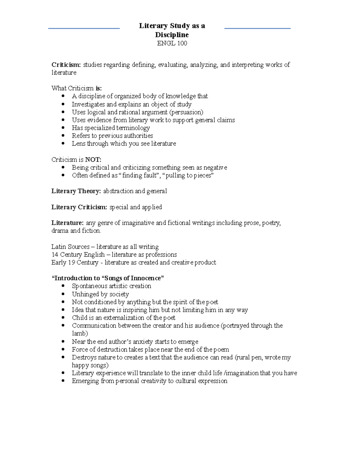 Literary Study as a Discipline - Studocu