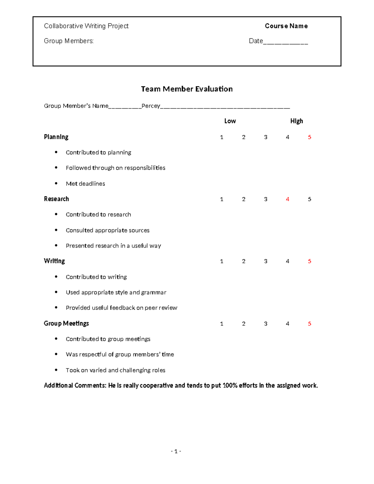 Collab Writing Evaluation OF TEAM- Member - Collaborative Writing ...