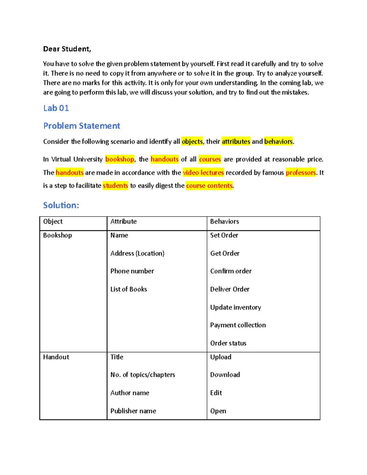 CS304 P Lab Exercises - Dear Student, You have to solve the given ...