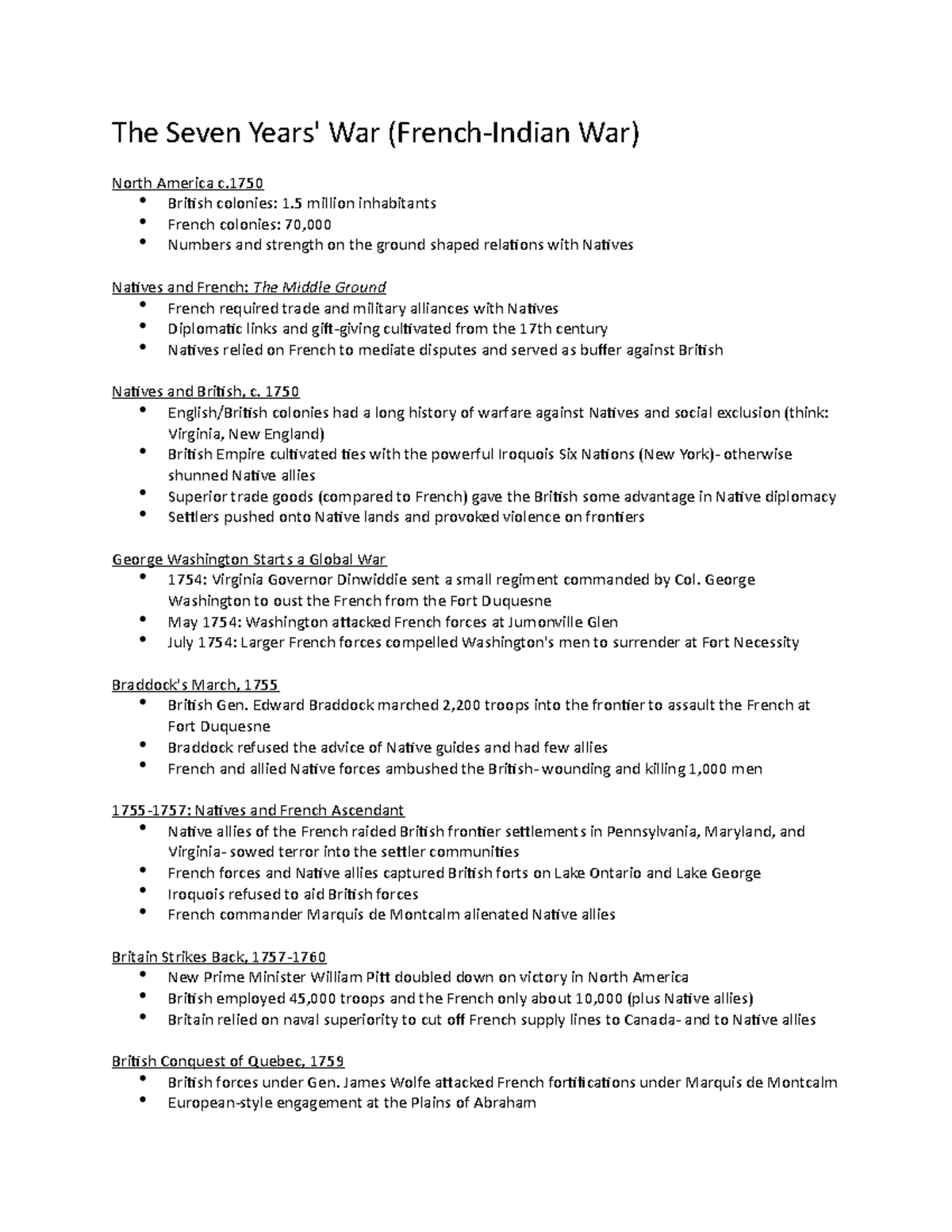 The Seven Years' War (French-Indian War) - British colonies: 1 million ...