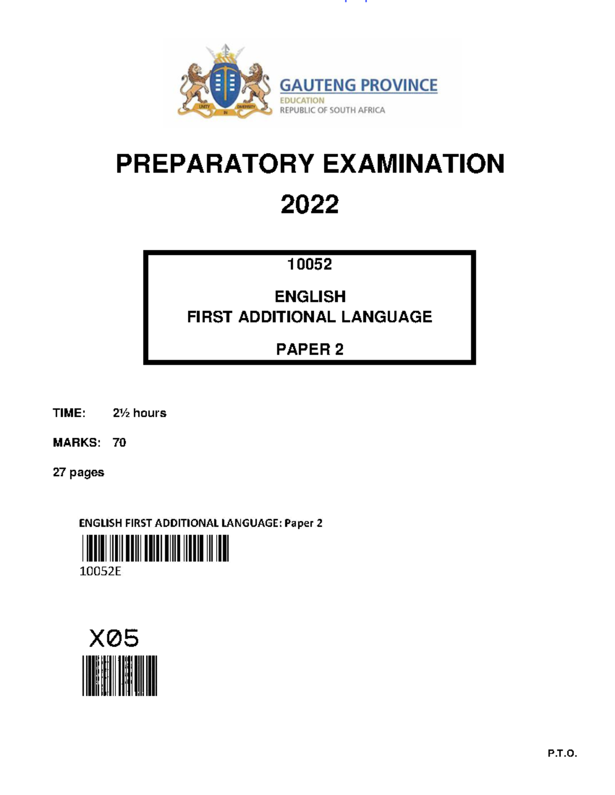 Gr12 English P2 (FAL) SEP 2022 Question Paper X05 - PREPARATORY ...