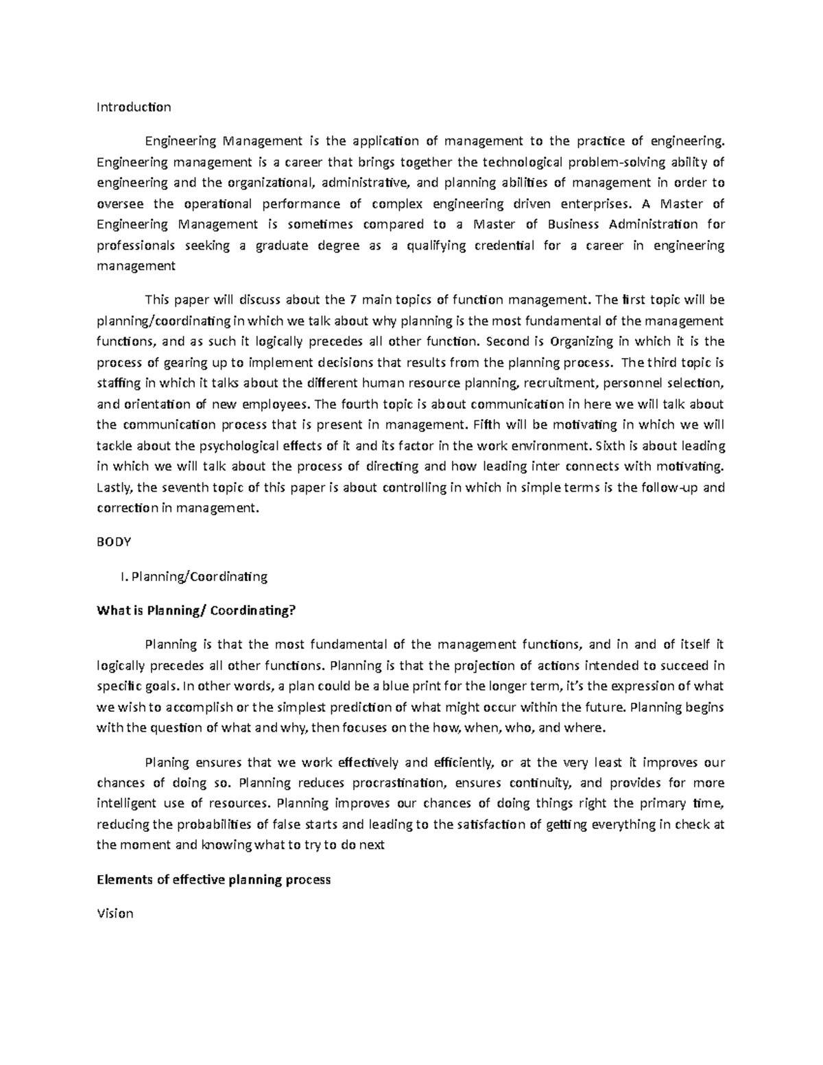 PRE Final - Introduction Engineering Management is the application of ...