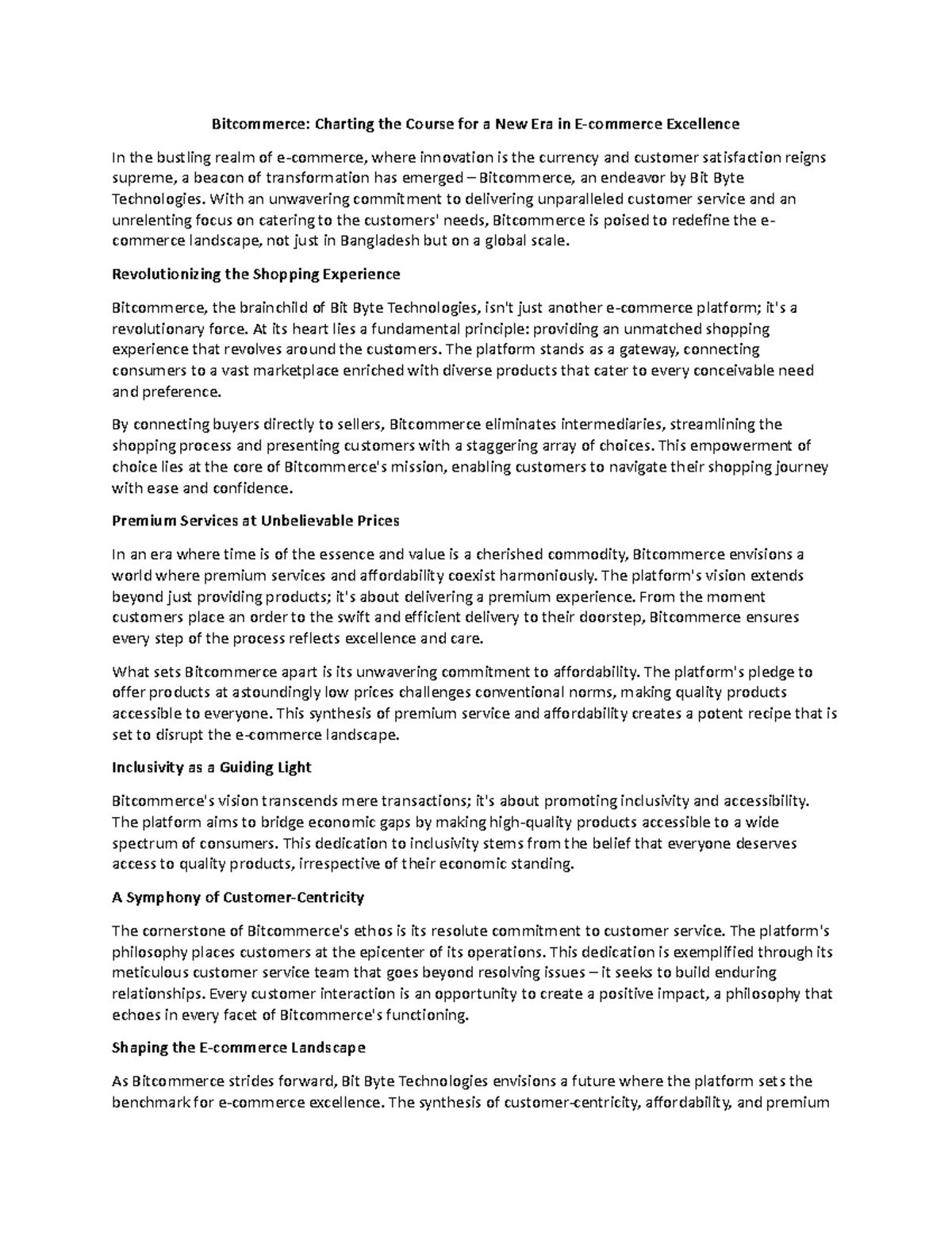 Bitcommerce - Charting the Course for a New Era in E-commerce ...