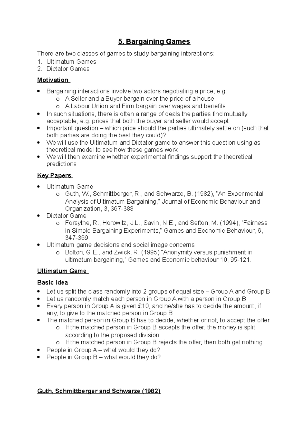 5. Bargaining Games - Lecture notes 1 - 5. Bargaining Games There are ...