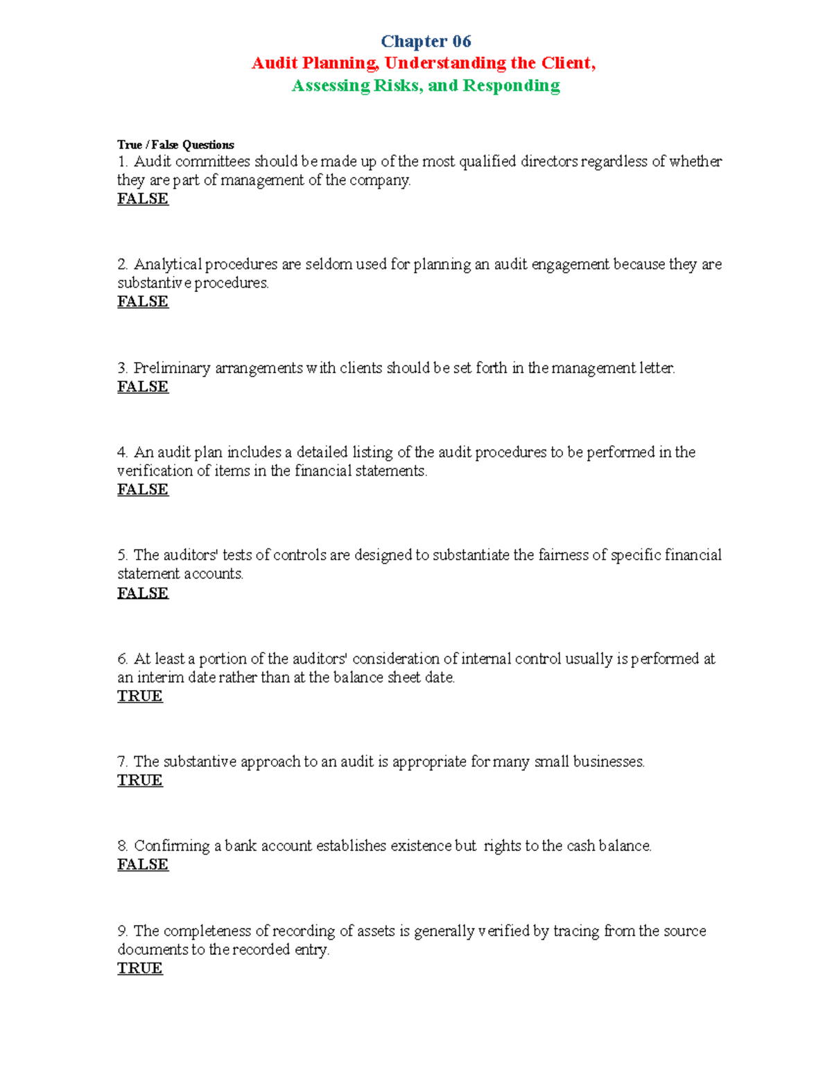 Ch06 Audit Planning Understanding the Client - Chapter 06 Audit Planning, Understanding the ...