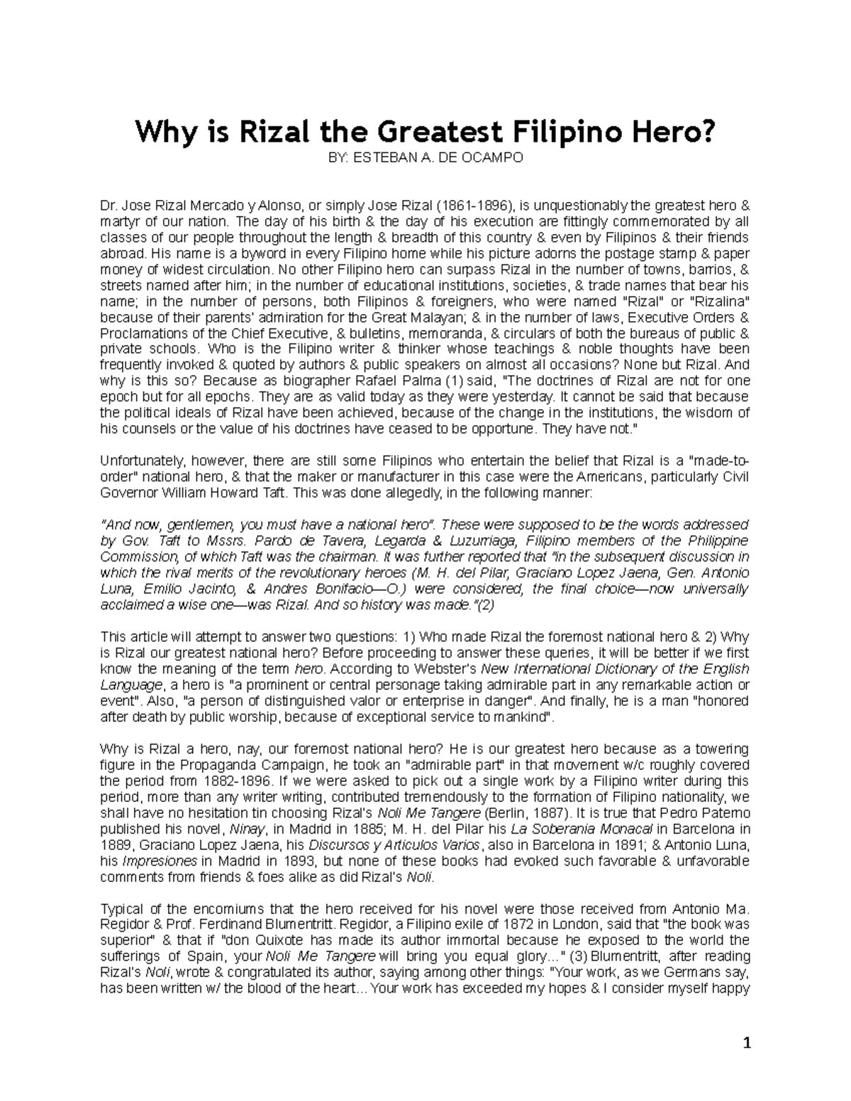 Why is Rizal the Greatest Filipino Hero Essay - Why is Rizal the ...