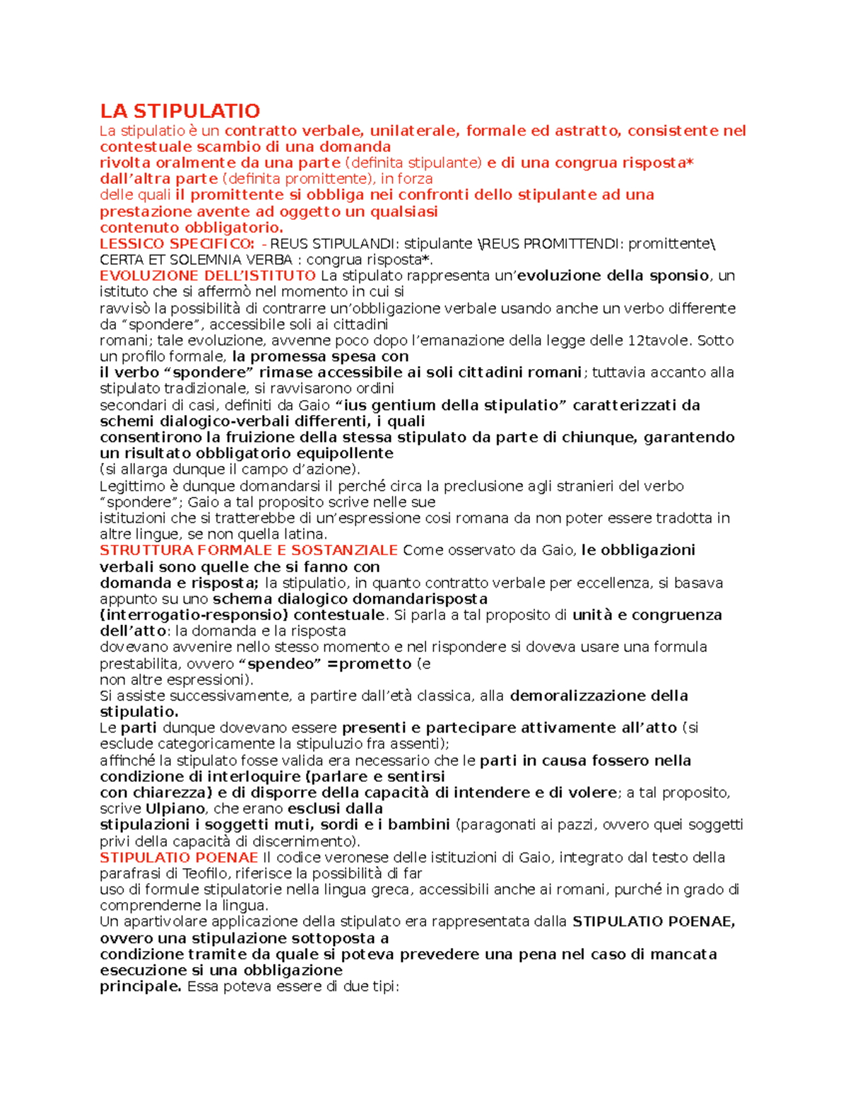 LA Stipulatio - LA STIPULATIO La stipulatio è un contratto verbale ...