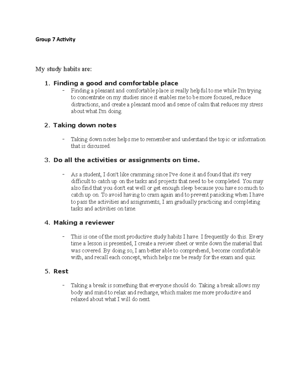 (Group 7 Activity) - asfvdgshjushjtjetg - Group 7 Activity My study ...