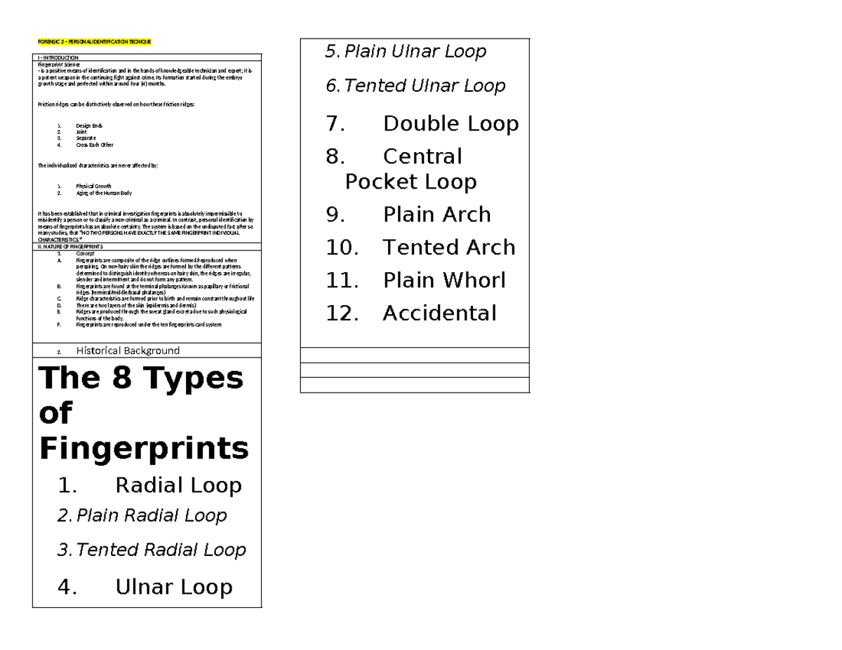 Forensic 2 - Personal Identification System REVVIEW NOTES - FORENSIC 2 ...
