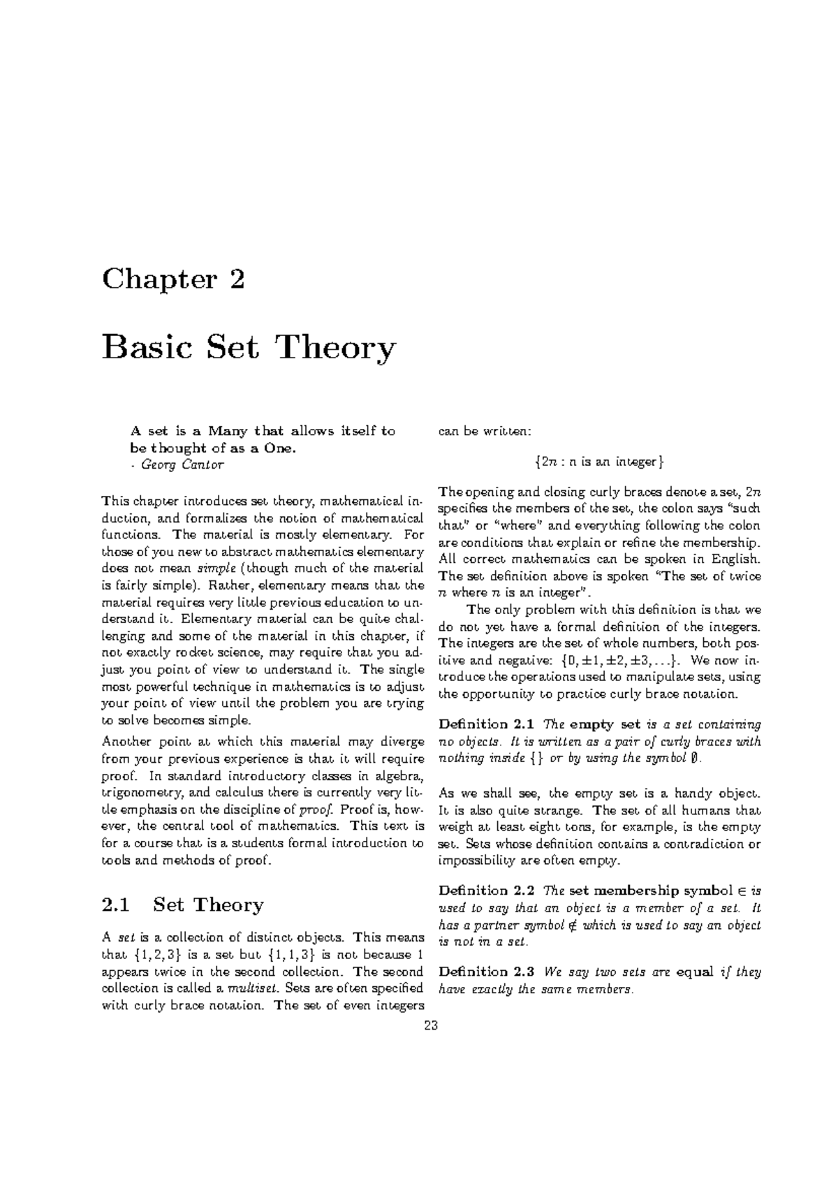 Basic set theory study sessions[ ECN 133 ] - Chapter 2 Basic Set Theory A set is a Many that ...