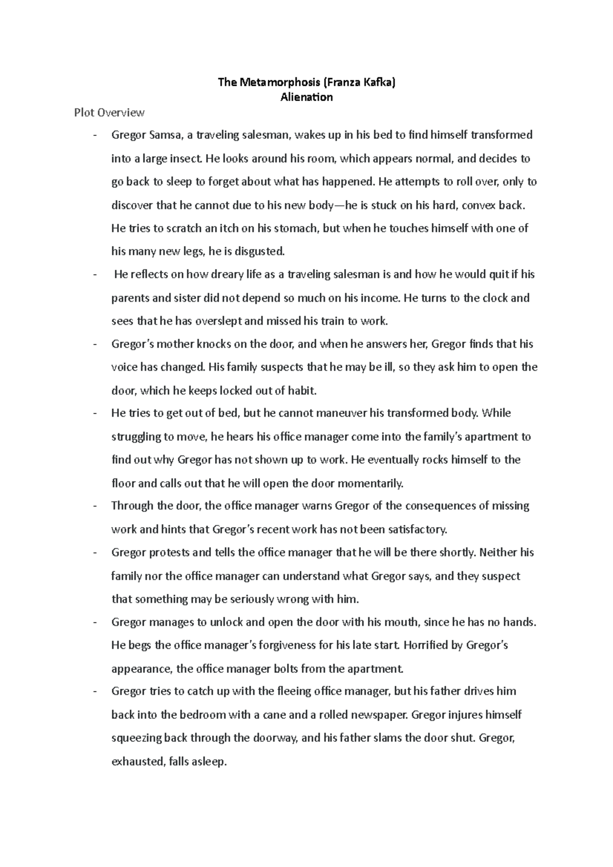 The Metamorphosis notes - The Metamorphosis (Franza Kafka) Alienation ...