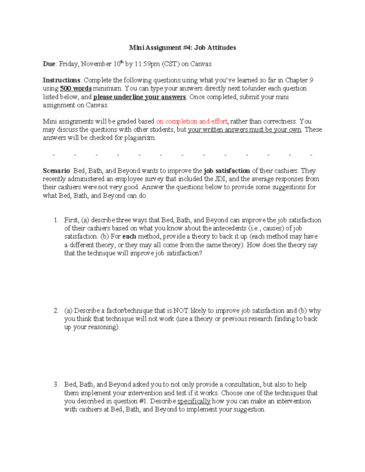 Mini Assignment #4 PSYC 245-Fall 2023 - Mini Assignment #4: Job Attitudes Due: Friday, November ...