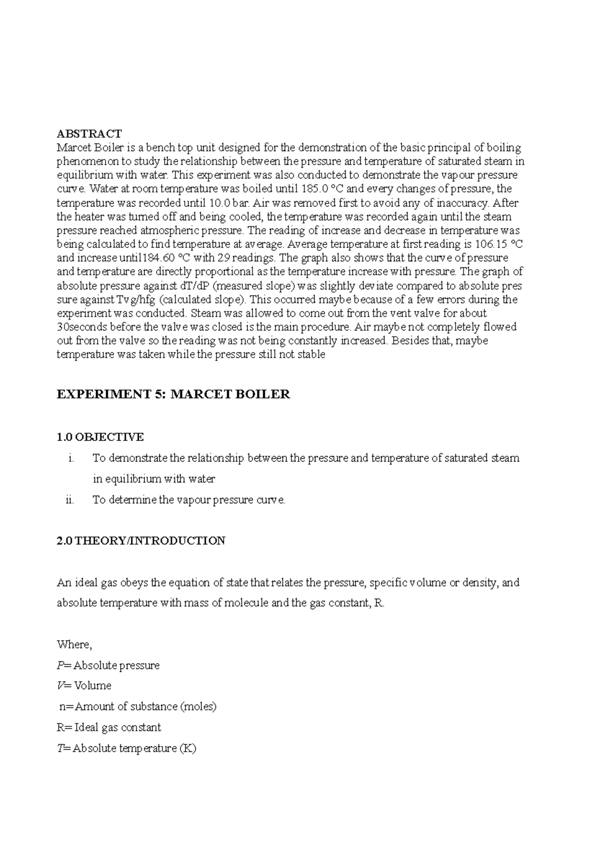 Marcet Boiler - ABSTRACT Marcet Boiler is a bench top unit designed for the demonstration of the ...