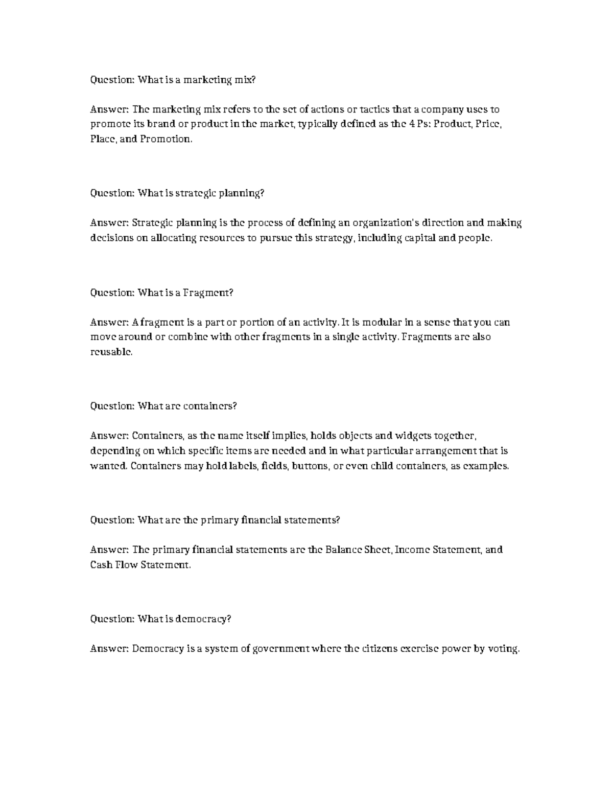 Elco resecured finity - notes - Question: What is a marketing mix ...