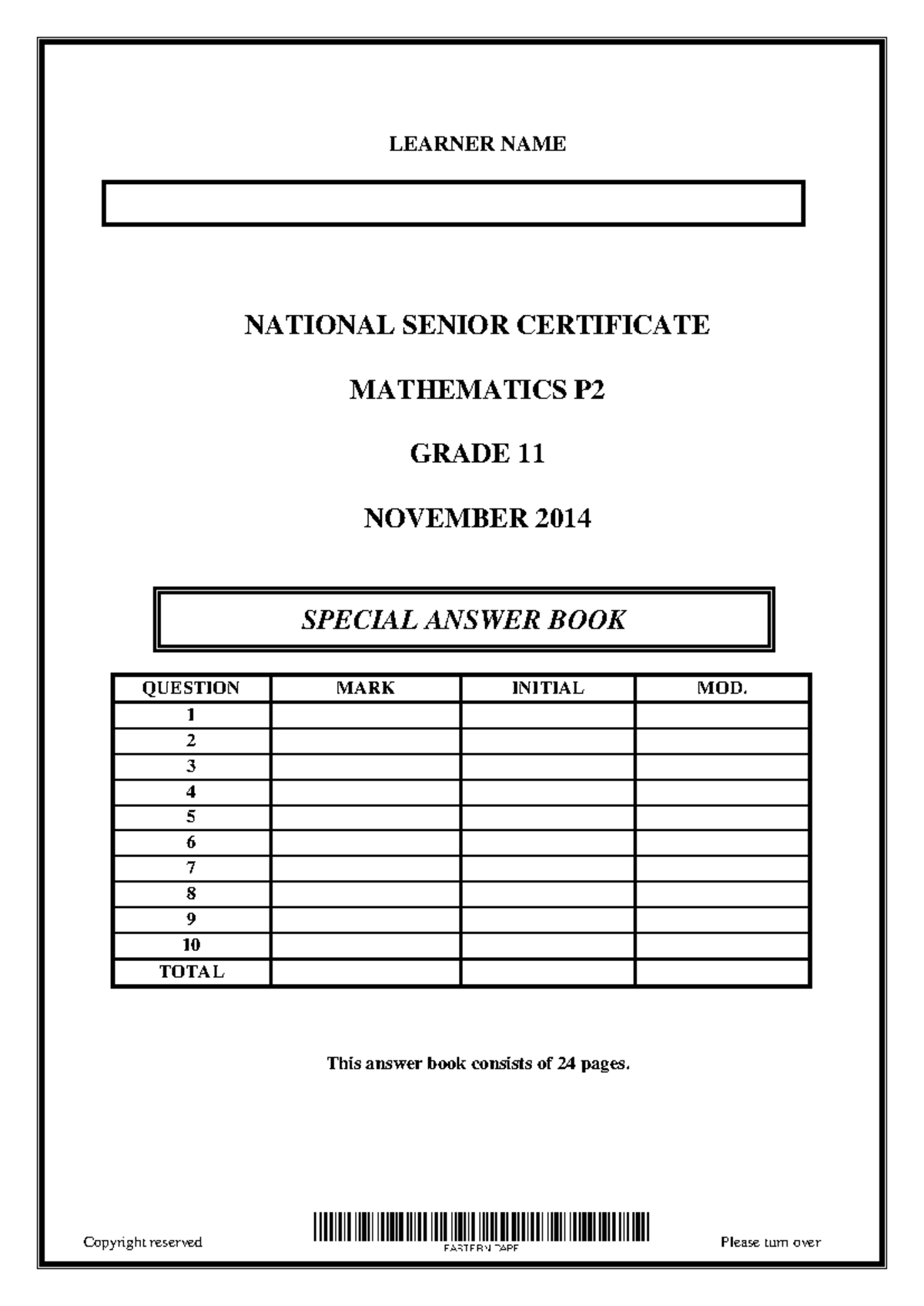 11 Exam ECED-Common Paper 2014-11 P2 Answer Book - LEARNER NAME ...