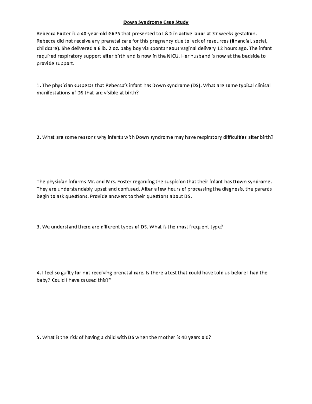 Down syndrome case study (Student) - Down Syndrome Case Study Rebecca ...