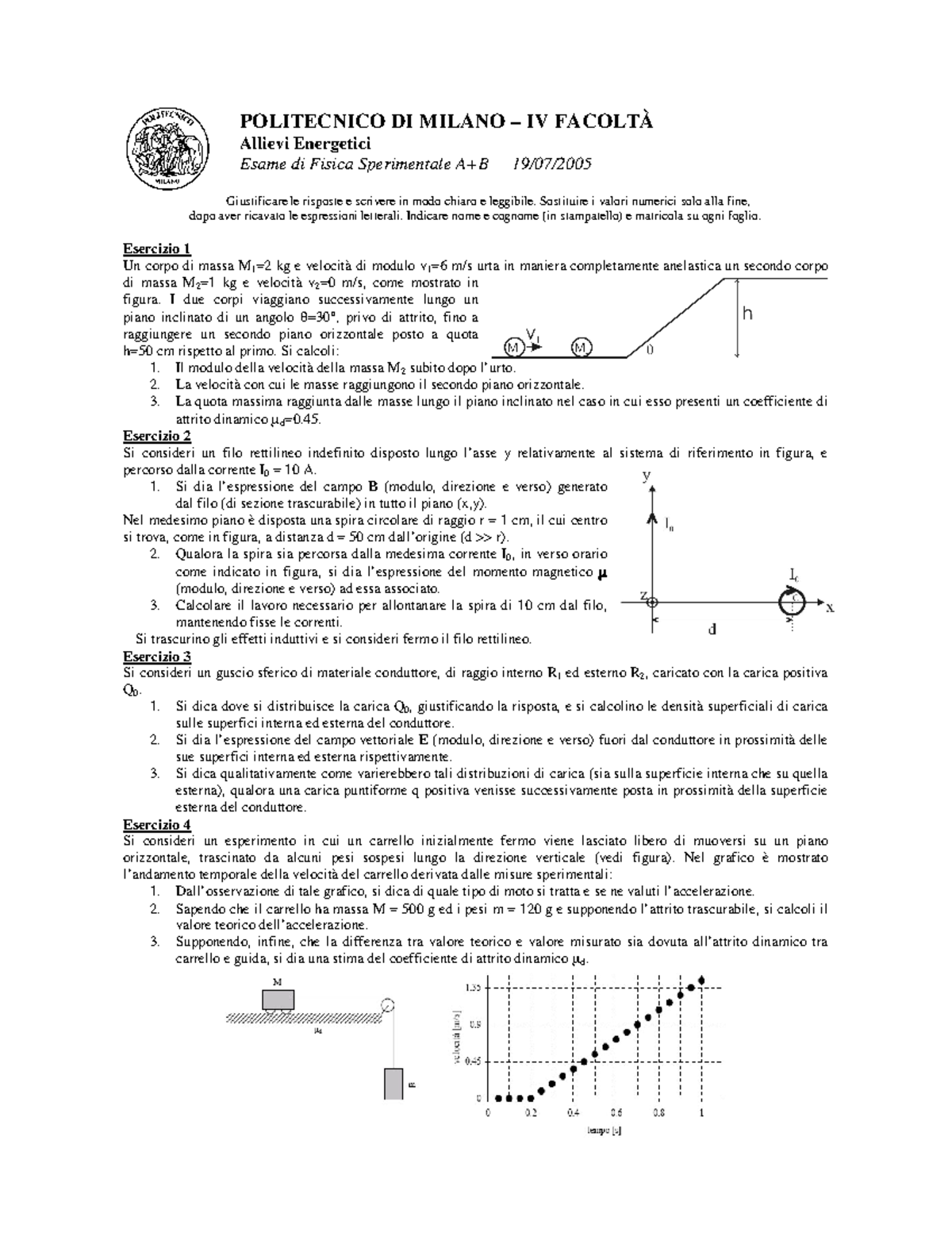 Prove d'esame varie - domande+soluzioni - fisica sperimentale polimi - Giustificare le risposte ...