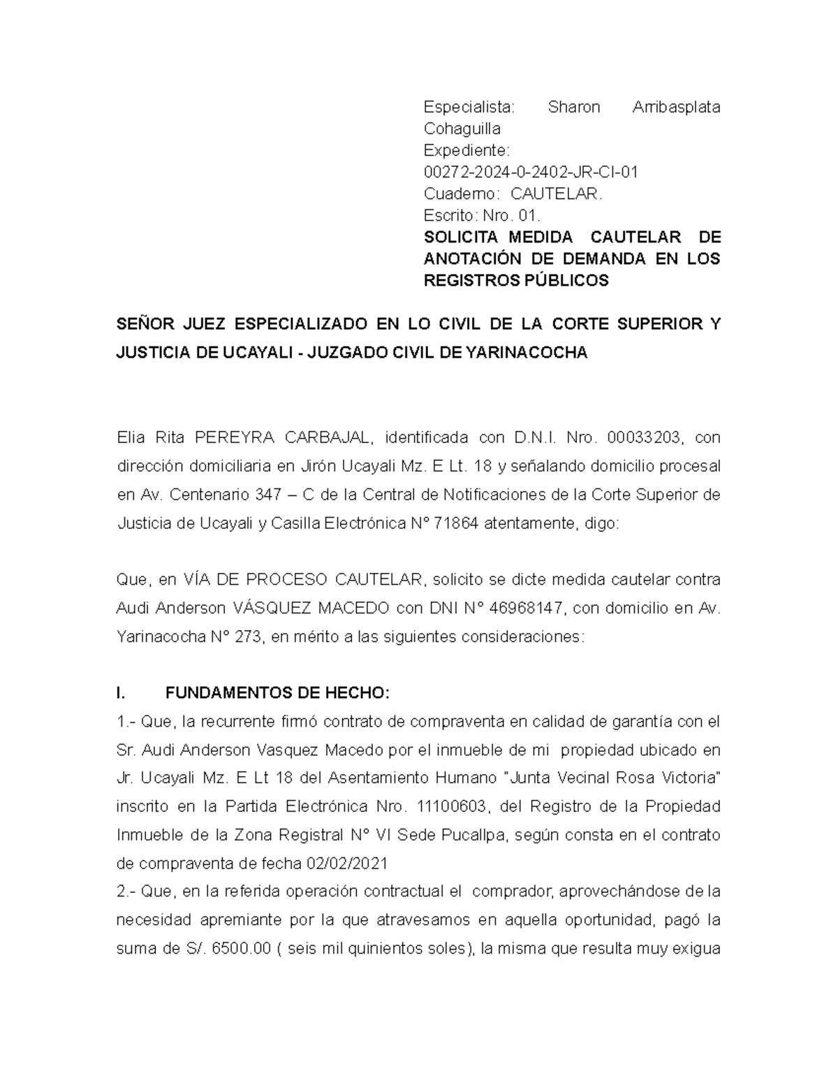 479237714 83 Modelo DE Solicitud DE Medida Cautelar DE Anotacion DE ...