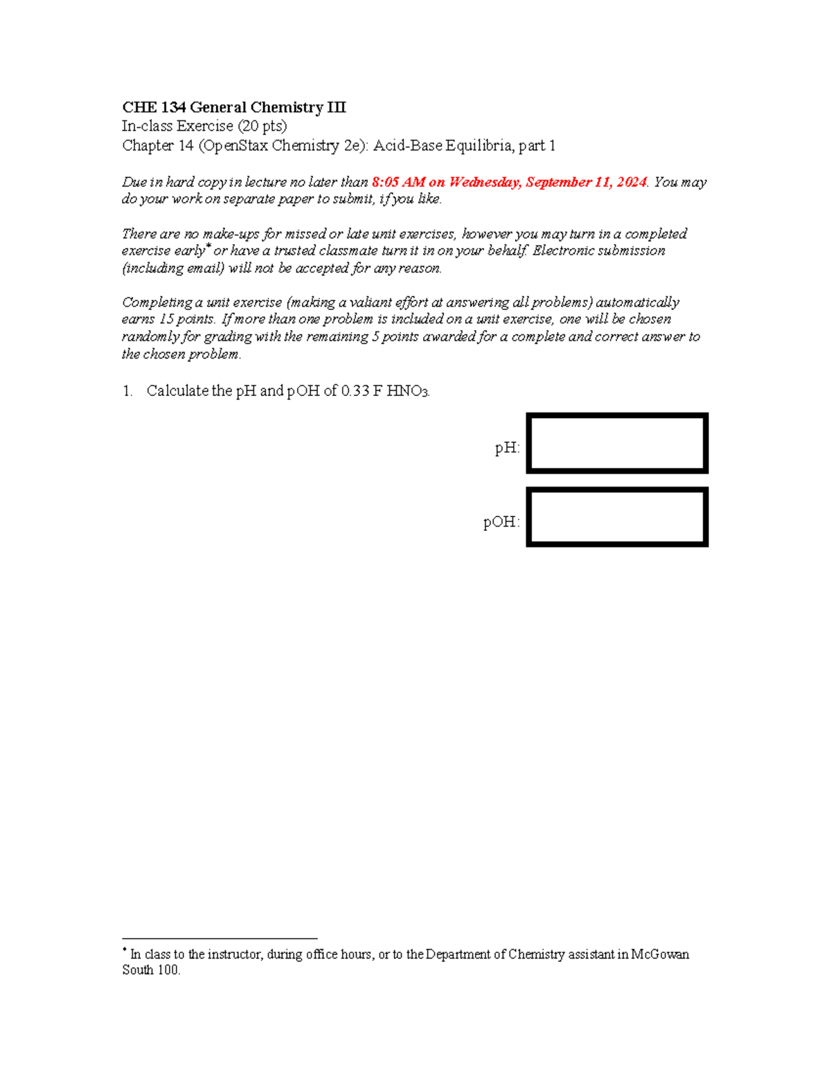 14 Acid-Base pt 1 - in class activity - CHE 134 General Chemistry III ...