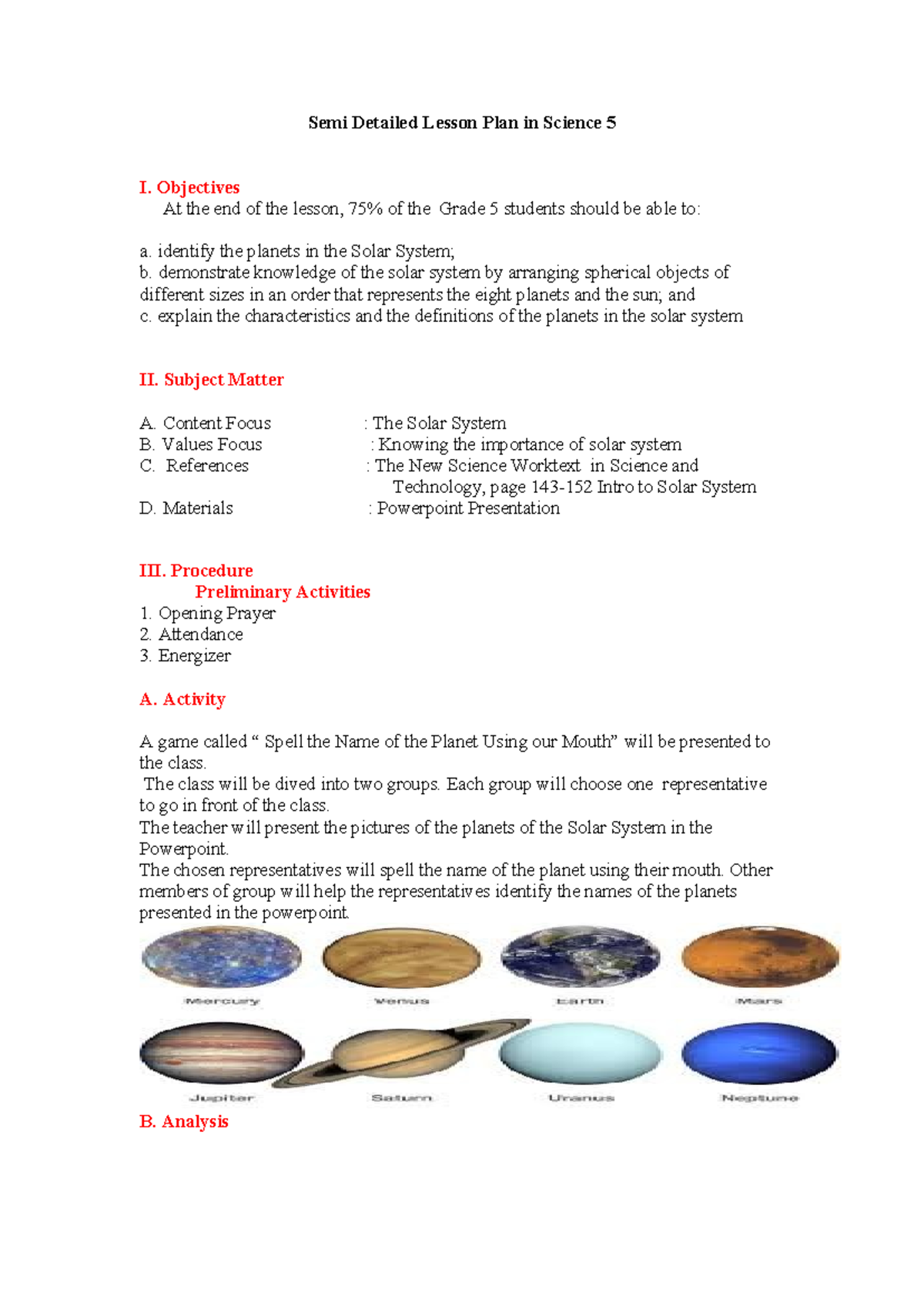 Lesson-PLAN-5 - Semi Detailed Lesson Plan in Science 5 I. Objectives At ...