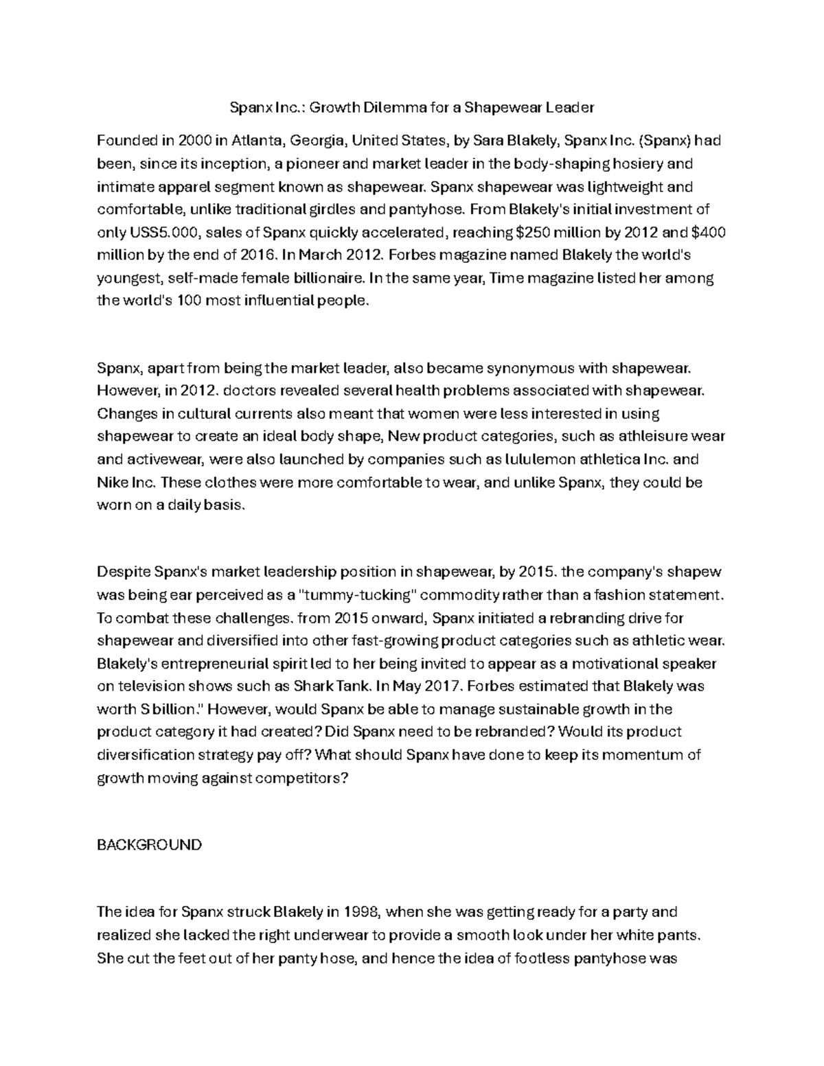 Spanx - Case study - Spanx Inc.: Growth Dilemma for a Shapewear Leader ...