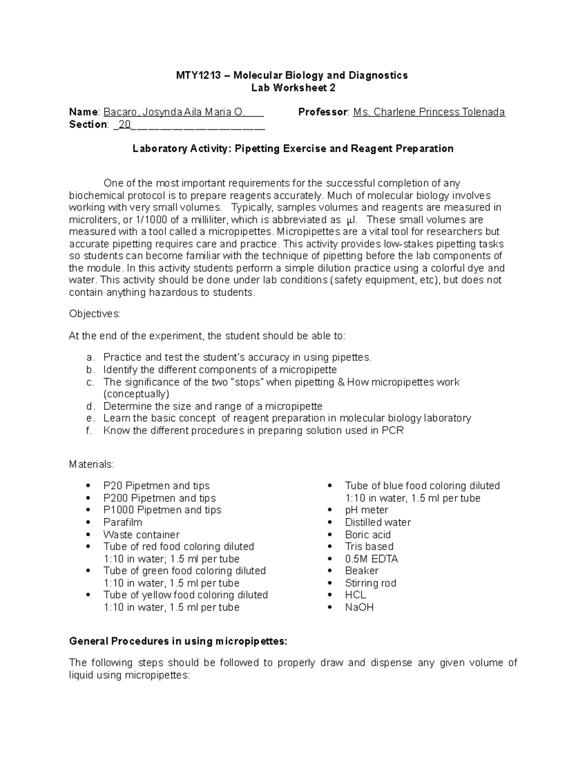 Pipetting and Reagent Preparation - MTY1213 – Molecular Biology and ...